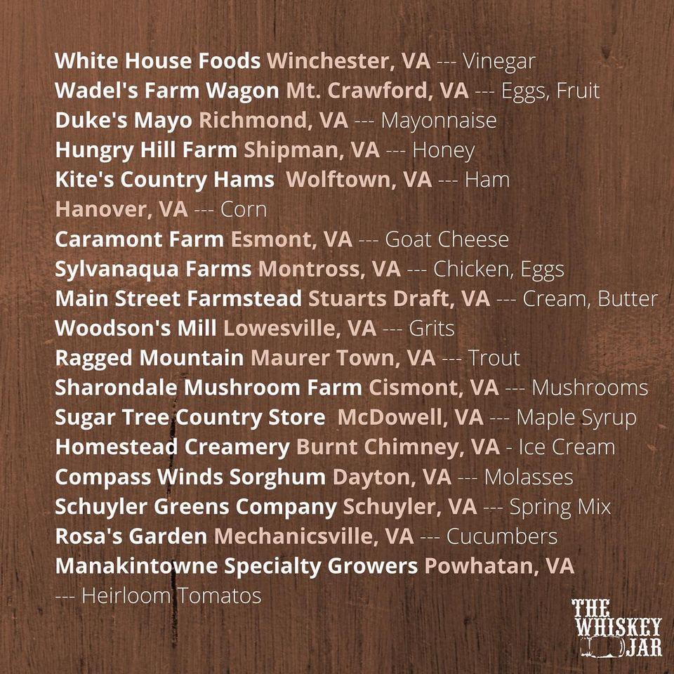 Menu at The Whiskey Jar pub & bar, Charlottesville