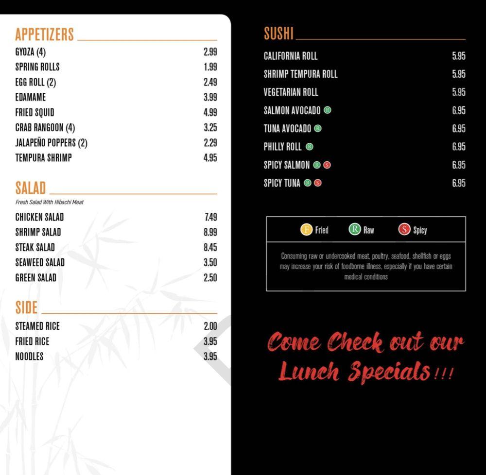 Menu at Tokyo Express restaurant, Windcrest