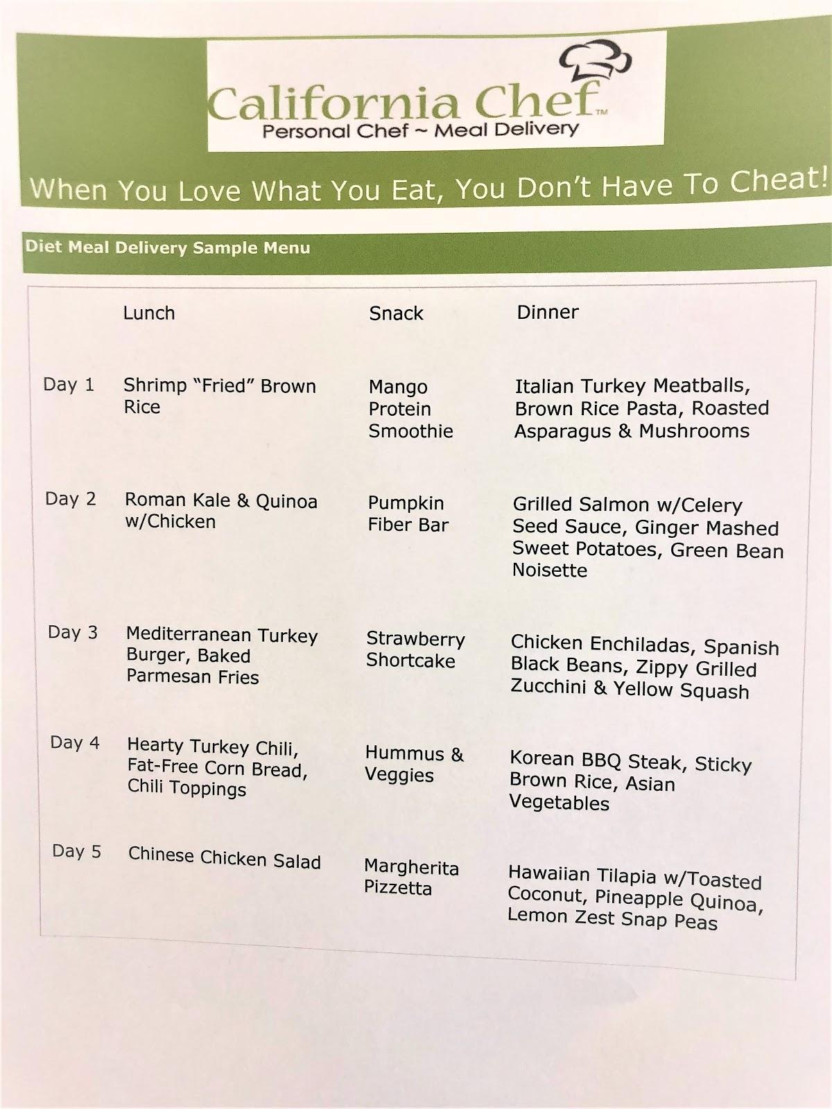 Menu at california chef restaurant, Los Angeles