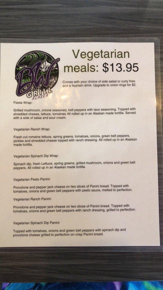 Menu at DW Grill and Catering restaurant, Fairbanks
