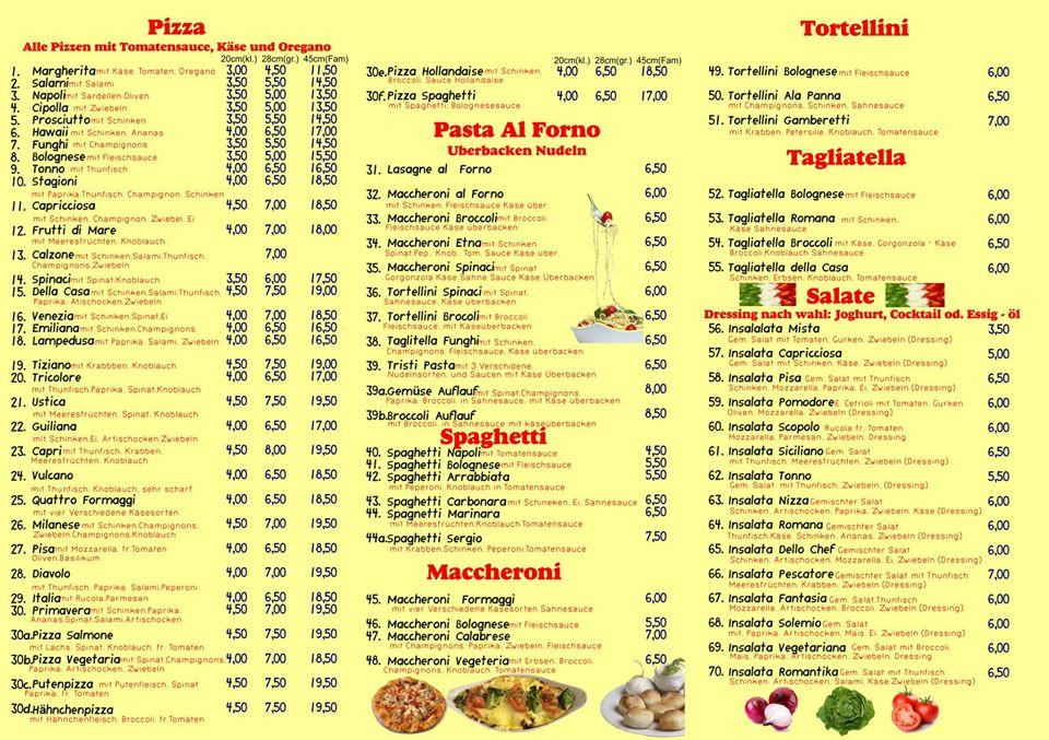 Menu at Pizzeria Pisa Kamen-Methler, Kamen