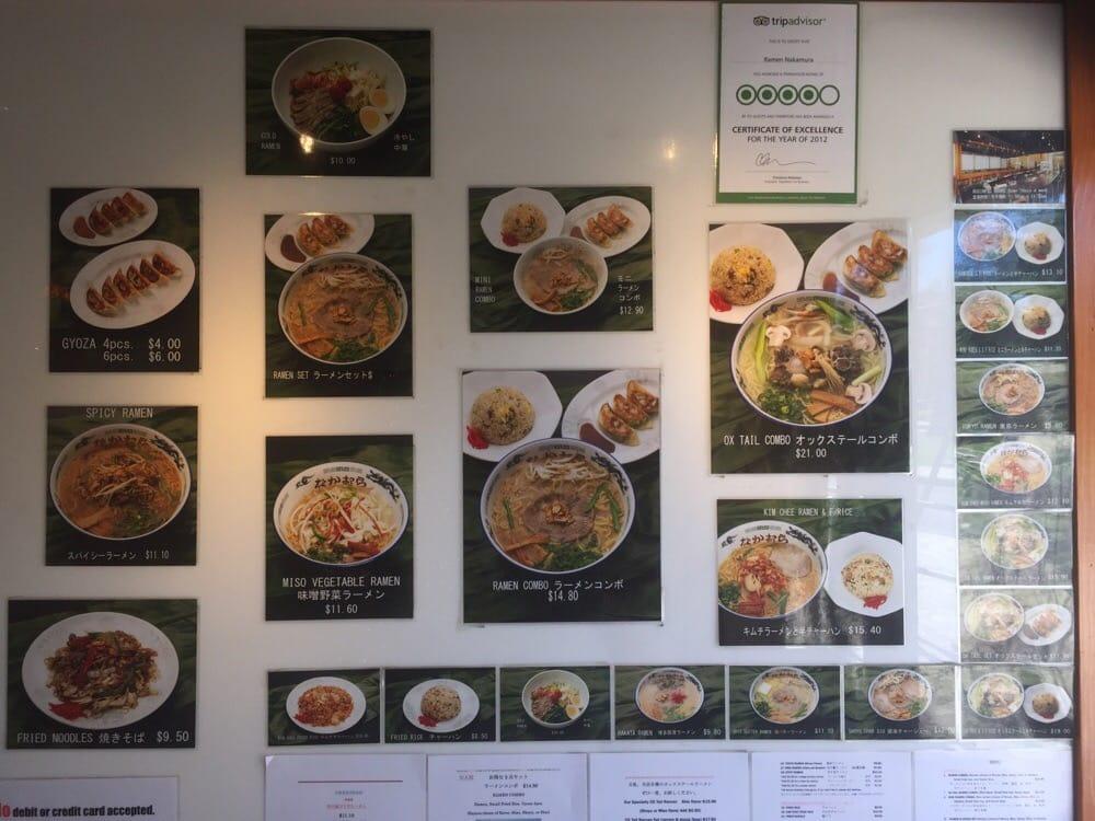 Menu at Ramen Nakamura restaurant, Honolulu, Kalākaua Ave #1