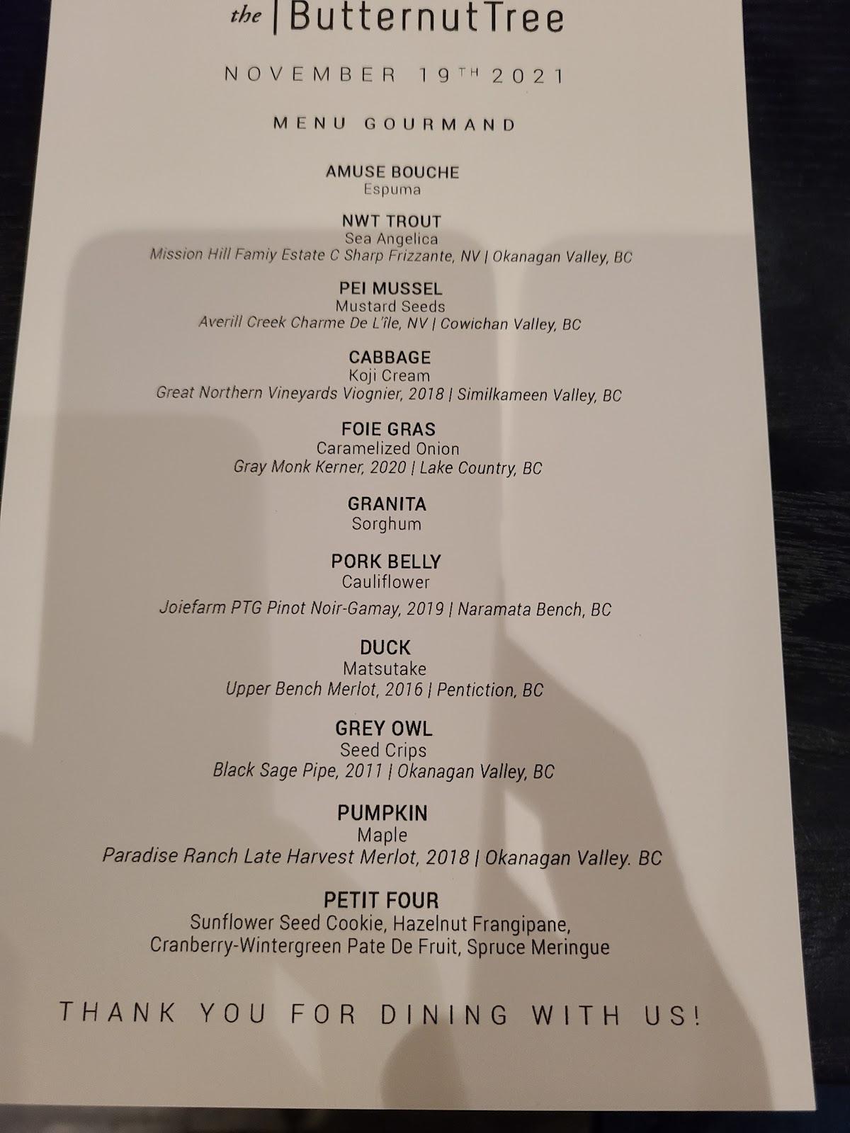 Carta del restaurante The Butternut Tree, Edmonton