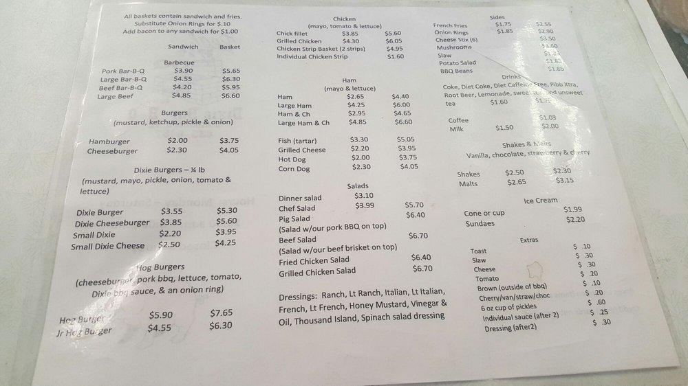 Menu at Dixie Barbecue, Jonesboro