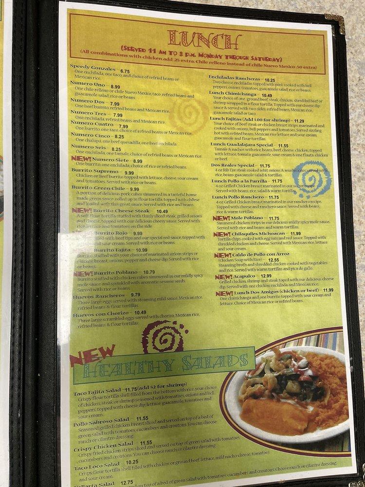 Menu at Dos Reales Mexican Restaurant, Champaign