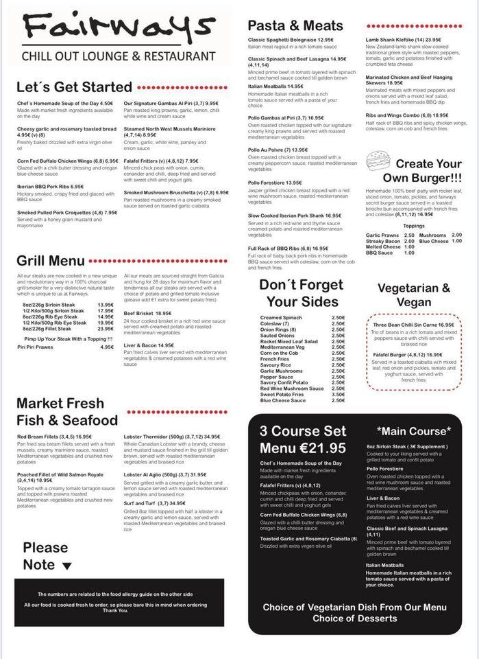 Menu at Fairways Restaurant, Villamartín, Ctra. de Villamartín