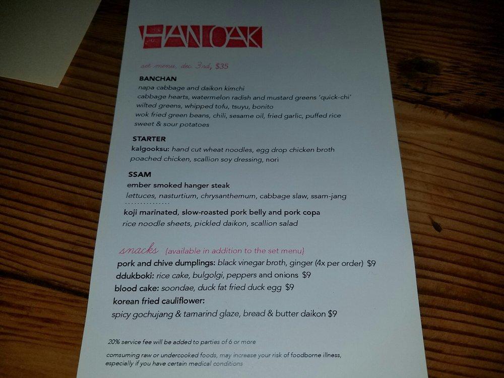 Menu at Han Oak Restaurant LLC, Portland