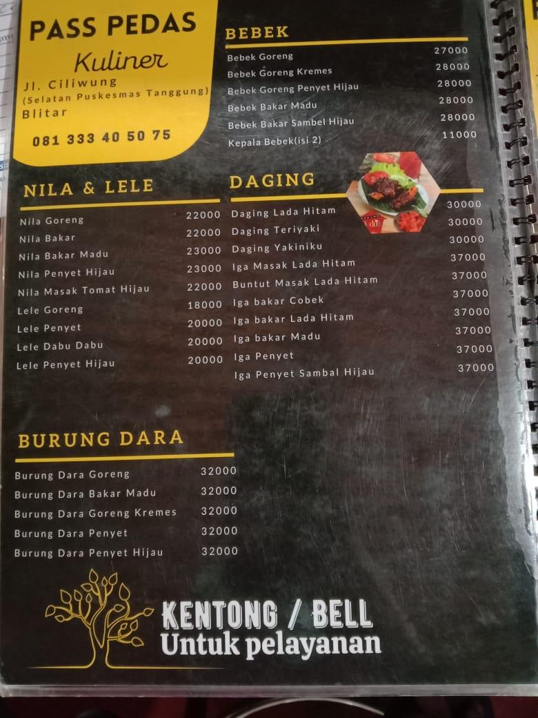 Menu at Pass Pedas kuliner restaurant, Blitar