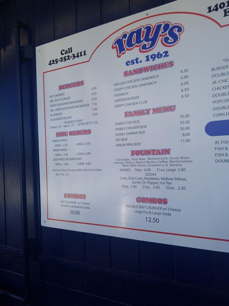 Menu at Ray's Drive In restaurant, Everett