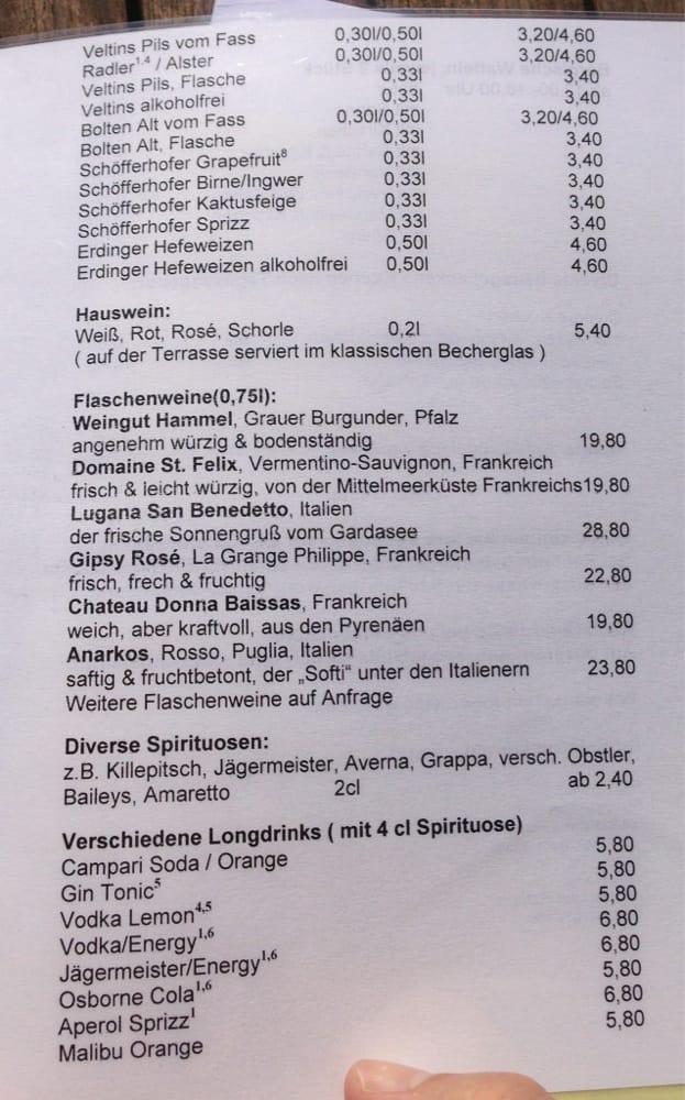 Menu at Lake restaurant at the shipyard, Düsseldorf
