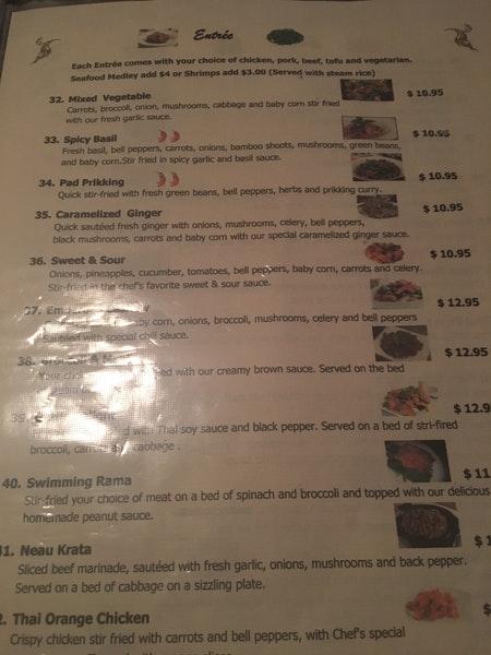 Menu at Thai Crystal restaurant, Pendleton, 210 SE 5th St