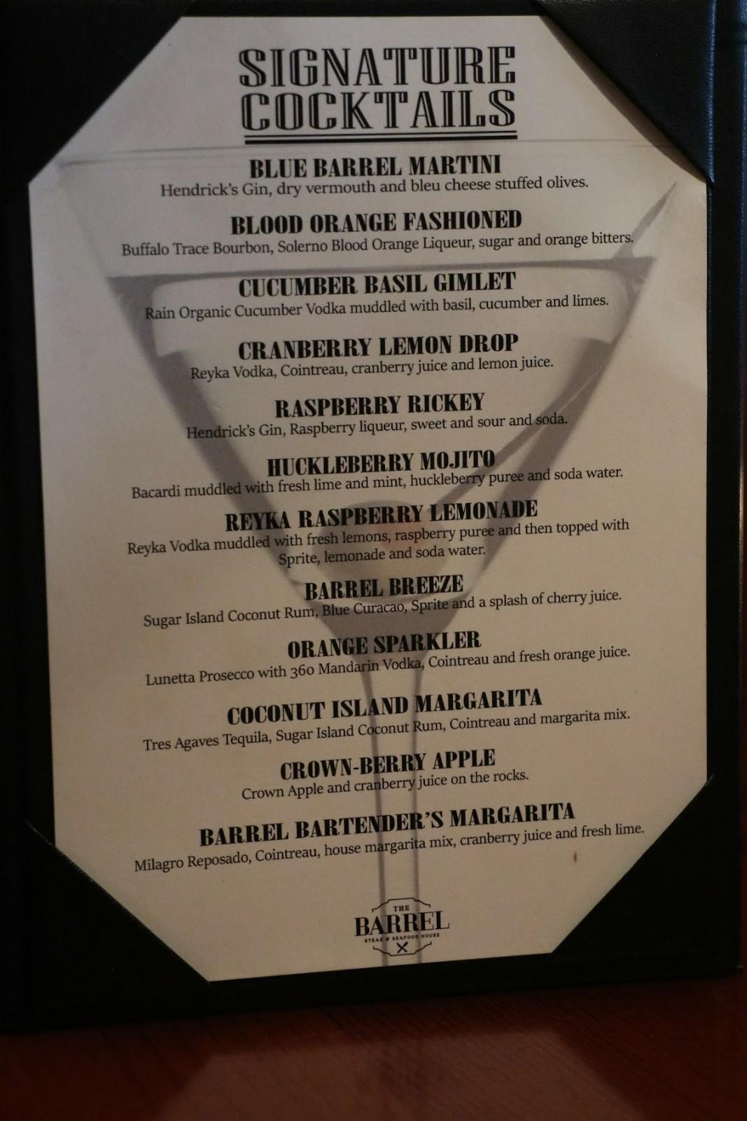 Menu at The Barrel Steak & Seafood House, Spokane