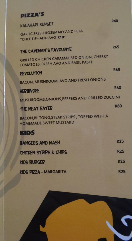 Menu at The Food Cave restaurant, Port Elizabeth