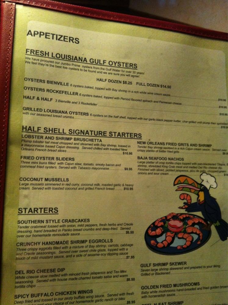 Menu at The Half Shell restaurant, Memphis, Winchester Rd