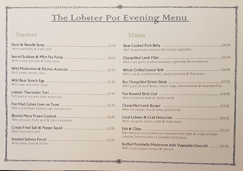 Menu at The Lobster Pot restaurant, Bognor Regis