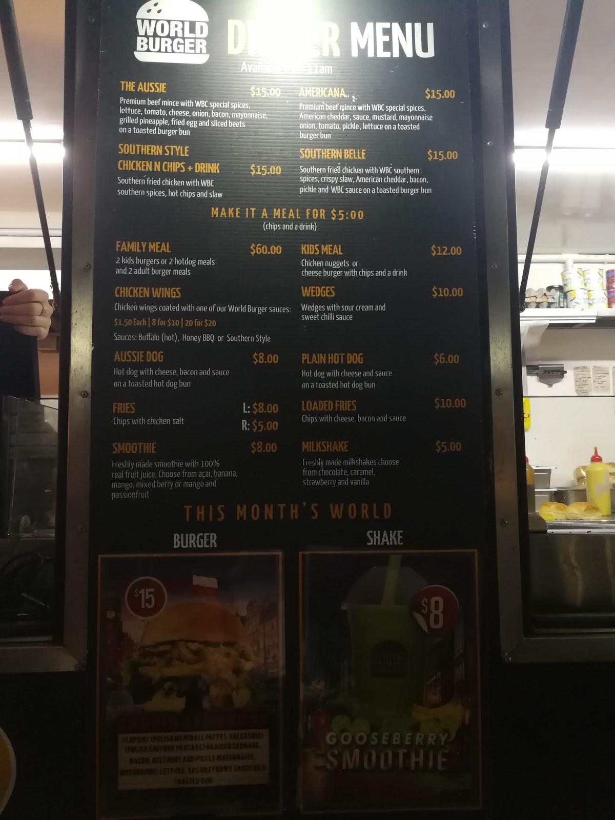 Menu at World Burger - Windsor restaurant, Vineyard, Windsor Rd