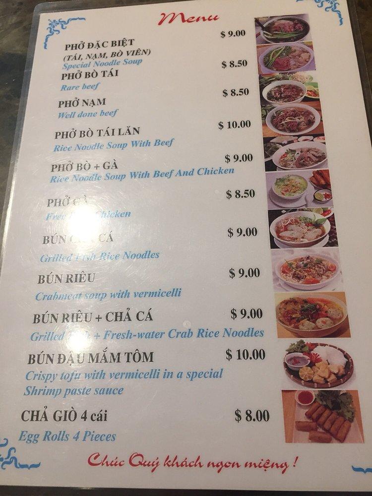 Menu at Cafe Dang Anh, Vancouver