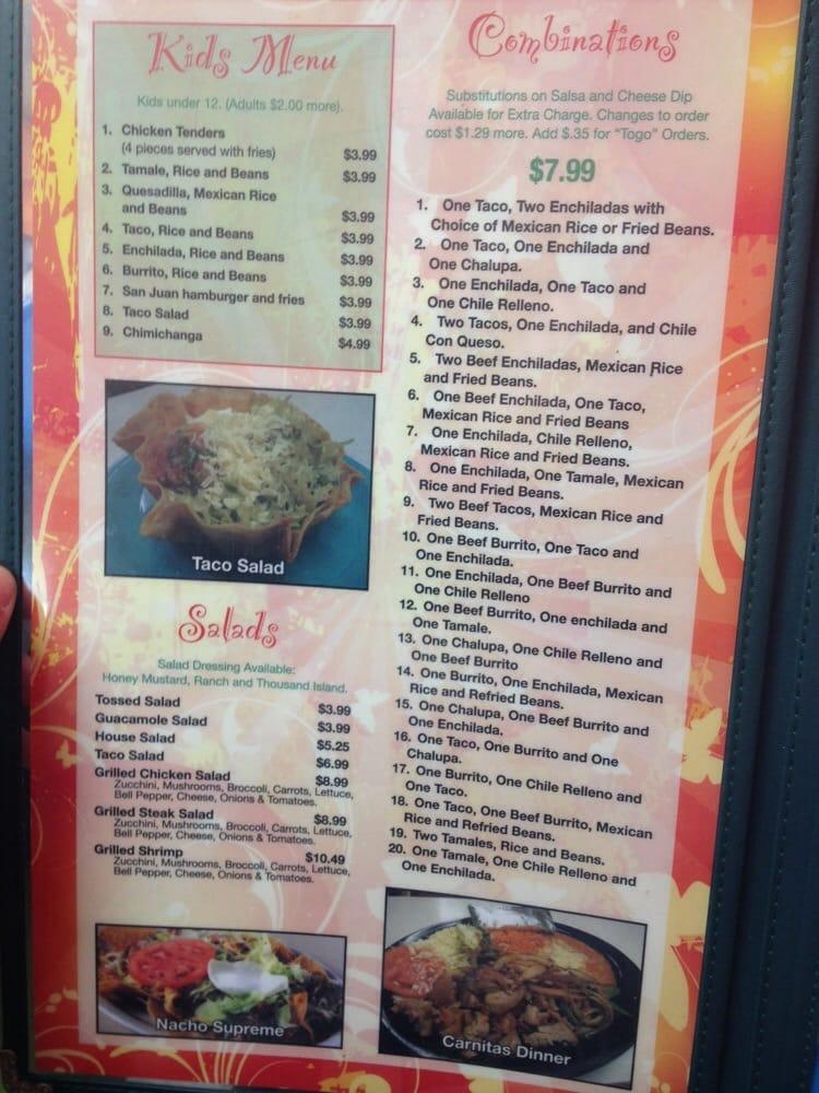 Menu at EL Dos De Oros restaurant, Ness City