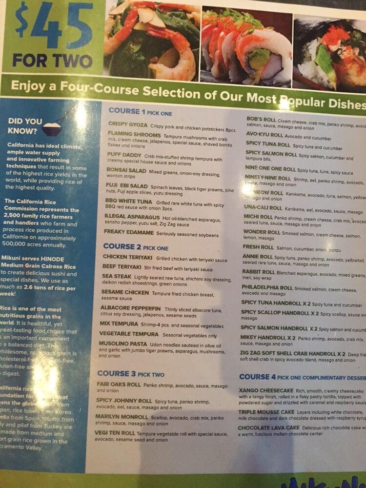 Menu at Mikuni restaurant, Sacramento, J St STE 150