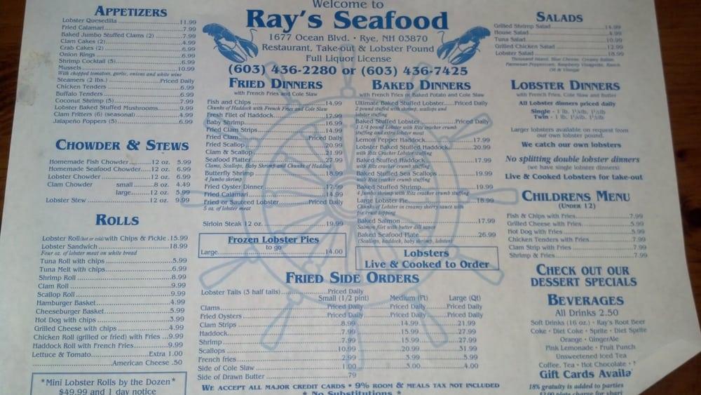 Menu at Ray's Seafood restaurant, Rye