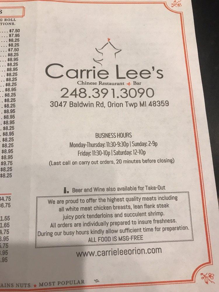 Menu at Carrie Lee’s of Orion restaurant, Orion charter Township