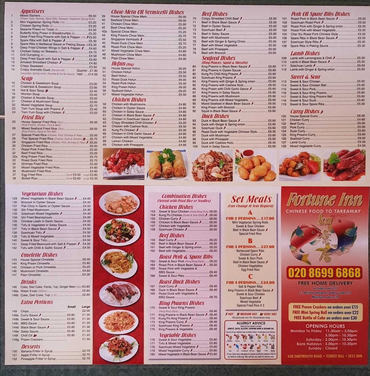 Menu at Fortune Inn restaurant, London, 63B Dartmouth Rd