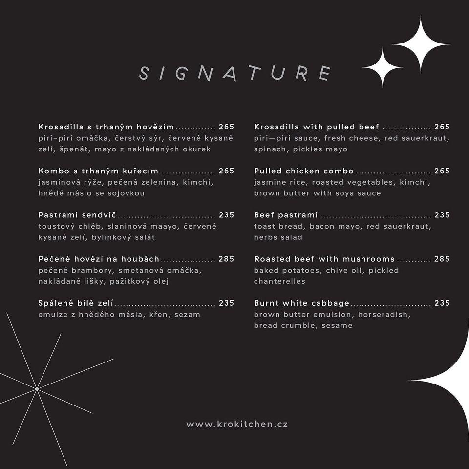 Menu at Kro Kitchen bistro & rotisserie restaurant, Prague