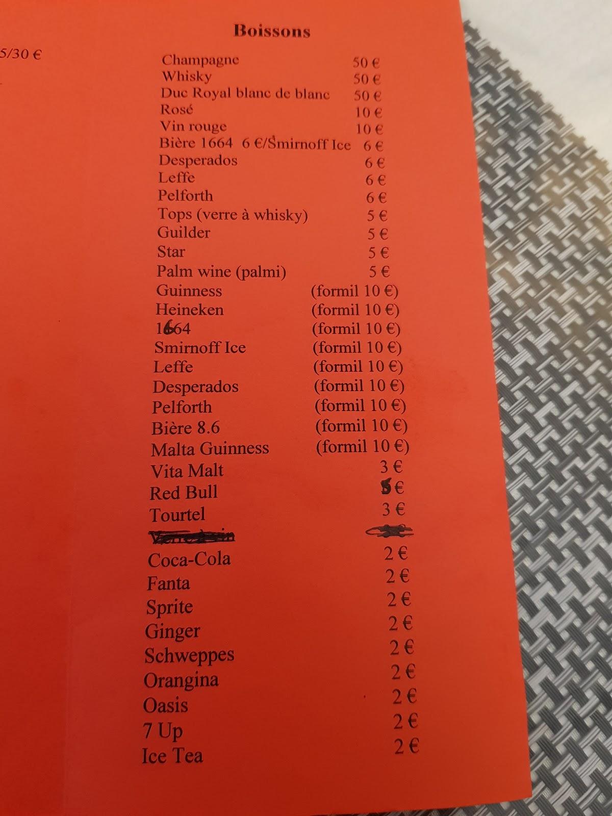 Menu at Restaurant Africain Chez Gabriella, Limoges