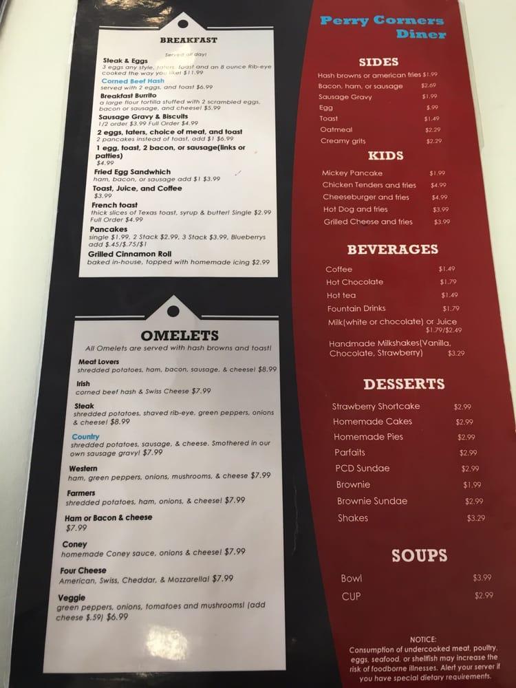 Menu at Bear’s 105 Diner restaurant, Perry