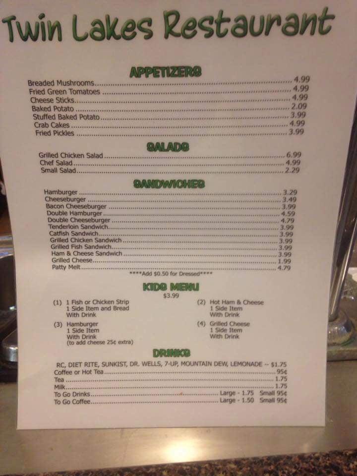 Menu at Cafe at the Dam, Beaver Dam