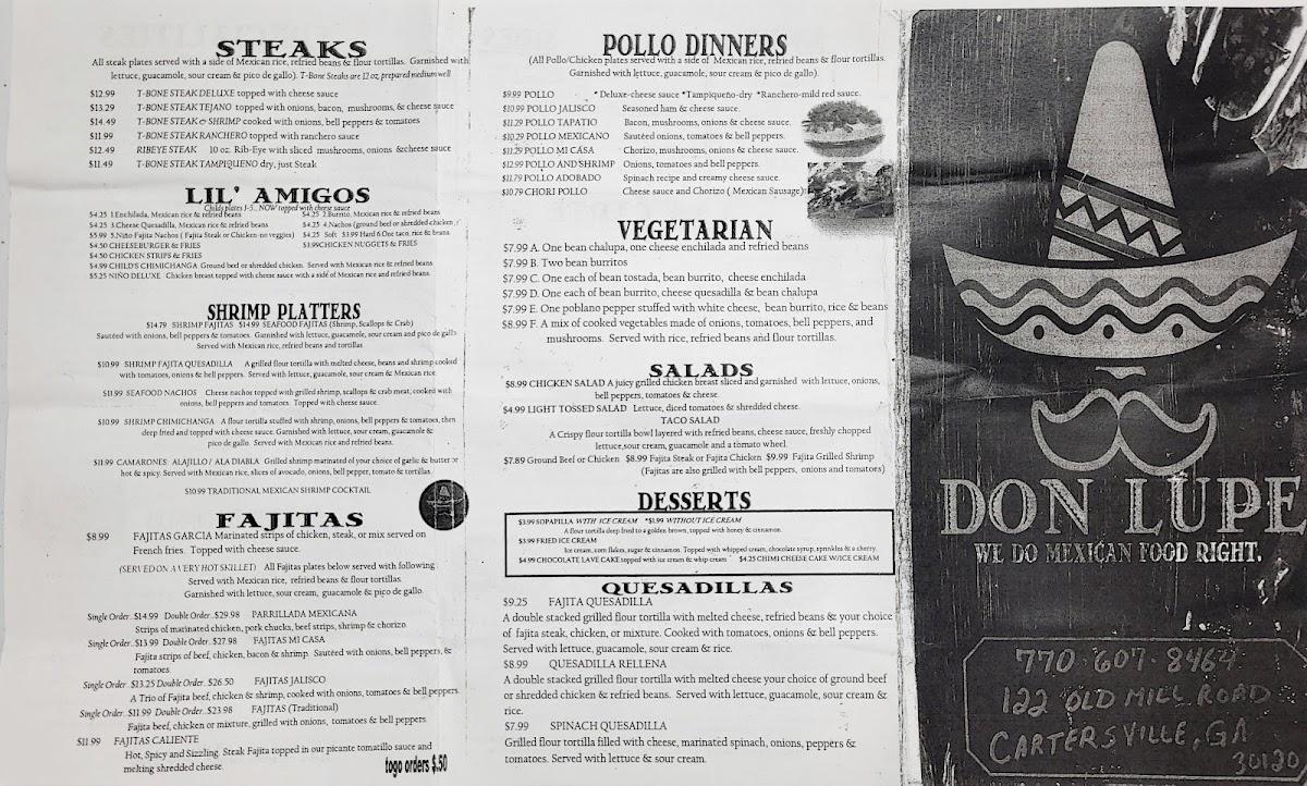 Menu at Don Lupe Mexican Restaurant, Cartersville