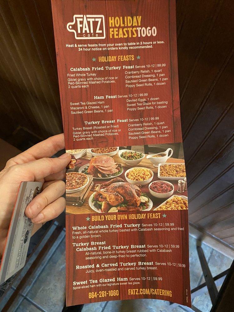 Menu at Fatz Cafe, Greeneville