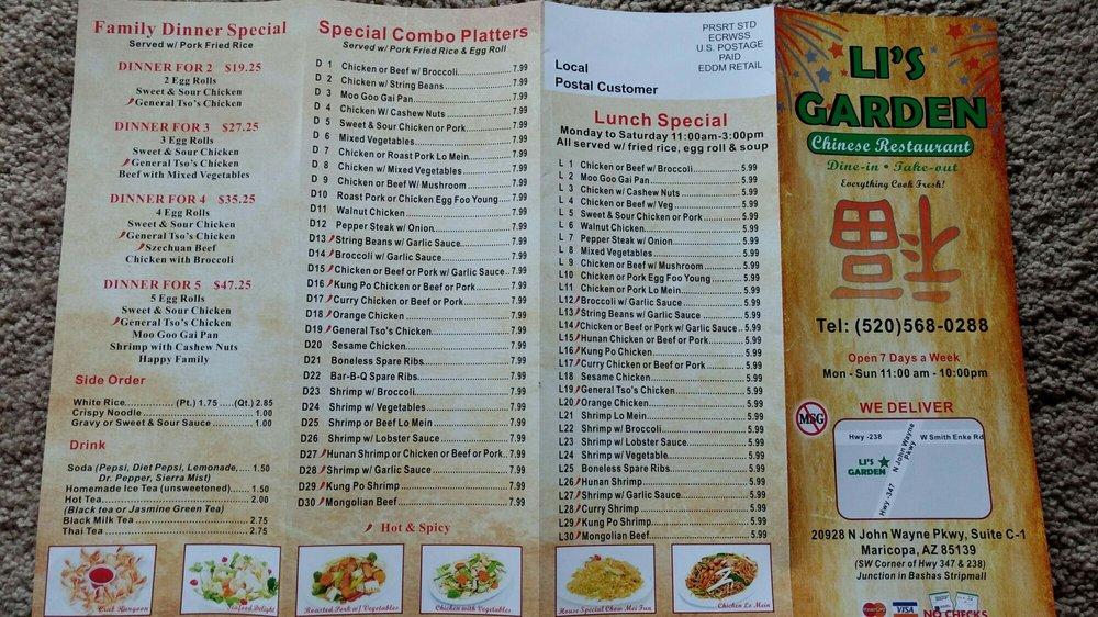 Menu at Li's Garden restaurant, Maricopa