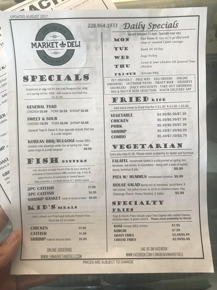 Carta del restaurante Long Beach Market & Deli, Long Beach