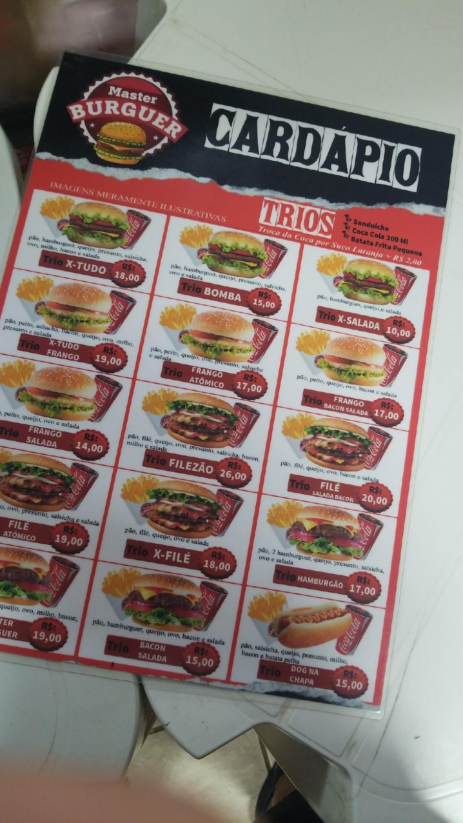 Menu at Master Burger restaurant, Brasília, Guará I QE 7 Ao lado da ...