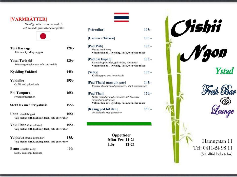 Menu at Oishii Ngon restaurant, Ystad