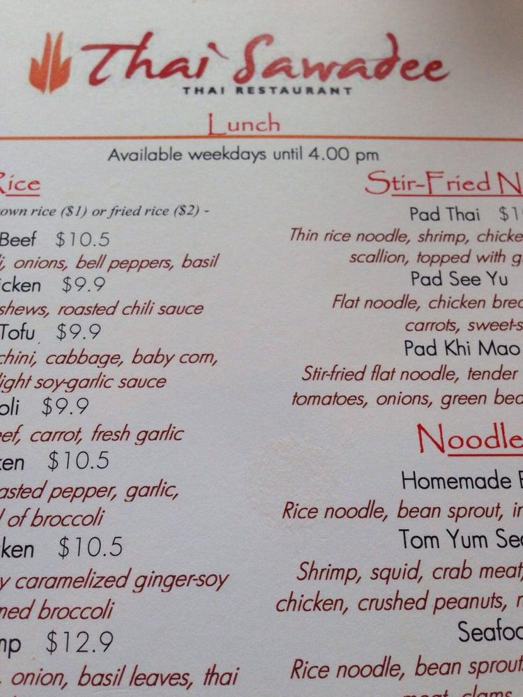 Menu at Thai Sawadee restaurant, Chesterfield