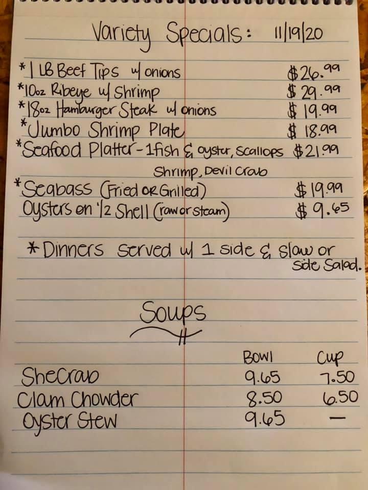 Menu at Variety Restaurant, Aiken