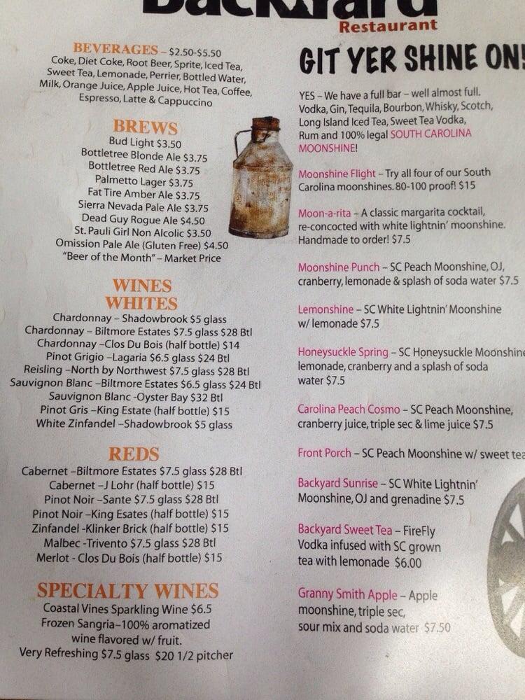 Menu at A Lowcountry Backyard Restaurant, Hilton Head Island