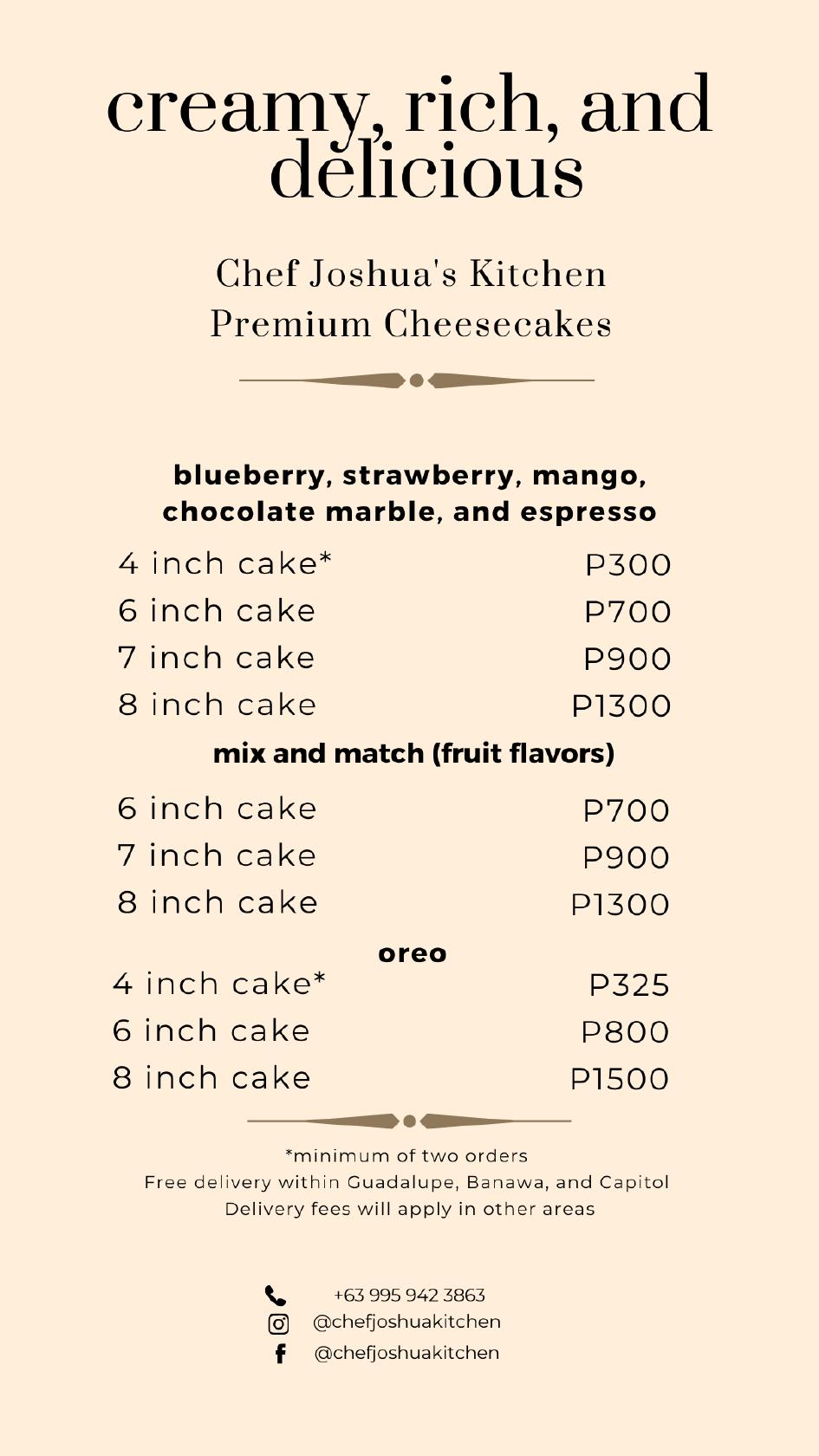 Carta del café Chef Joshua's Kitchen, Cebú, M. Veloso St