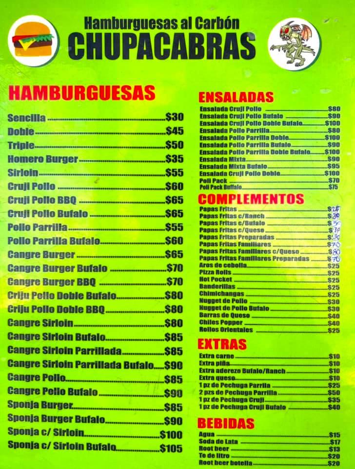 Carta del restaurante El Chupacabras, Ciudad Juarez