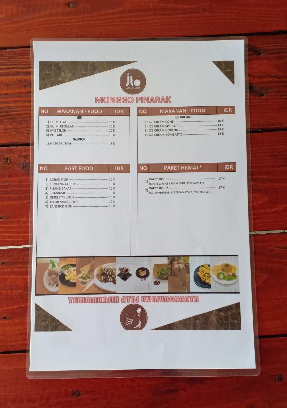 Menu at JTOHCAFFE cafe, Jember