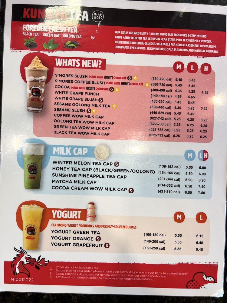 Menu at Kung Fu Tea pub & bar, Hampton