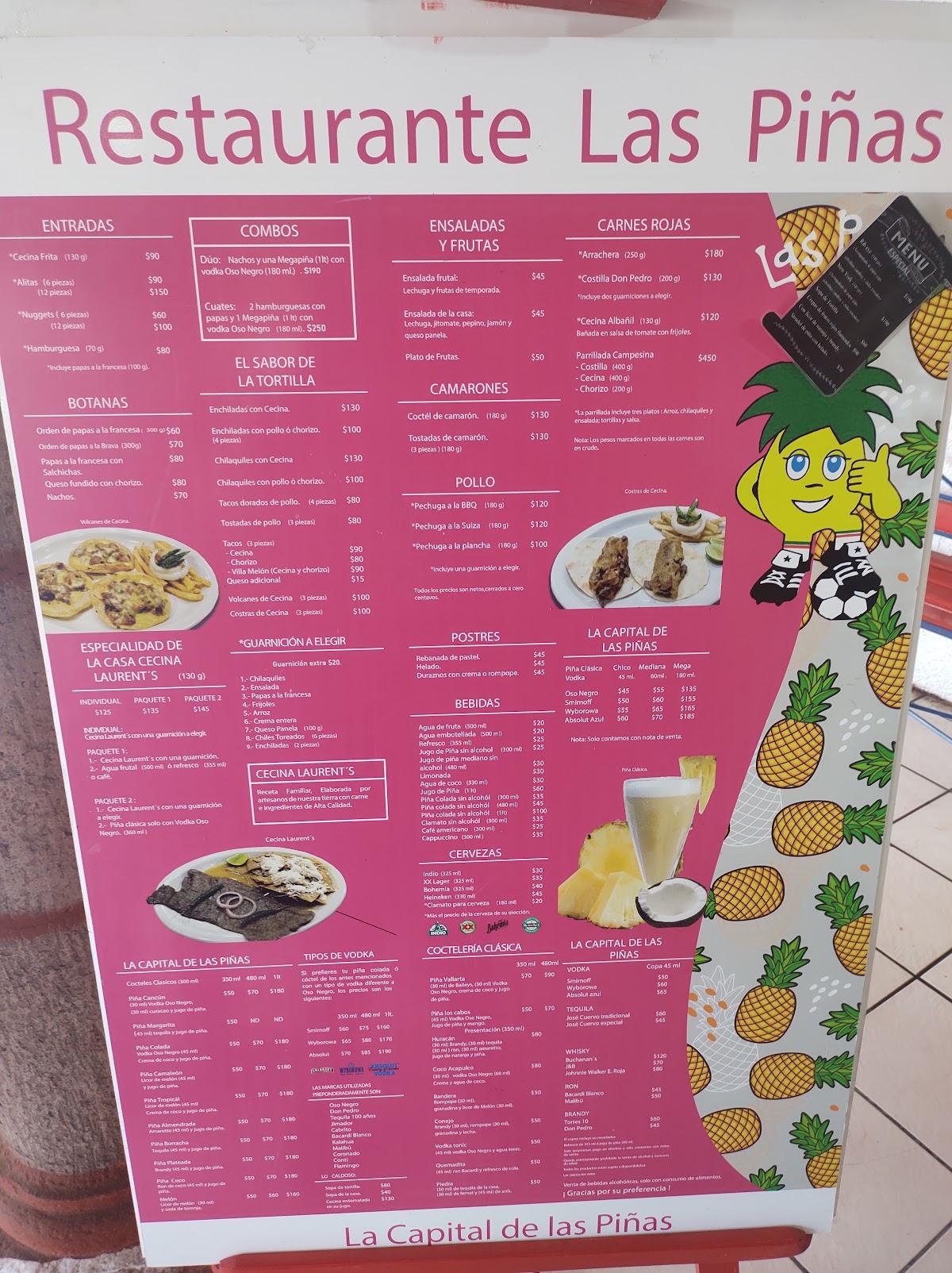 Carta del pub y bar Las Piñas., Tenango del Valle