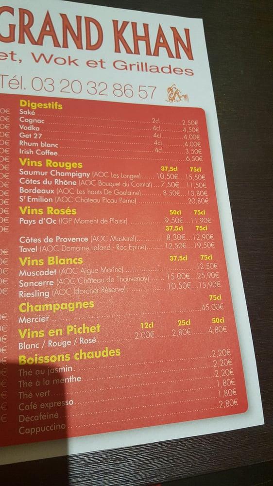 Menu at Le Grand Khan restaurant, Wattignies