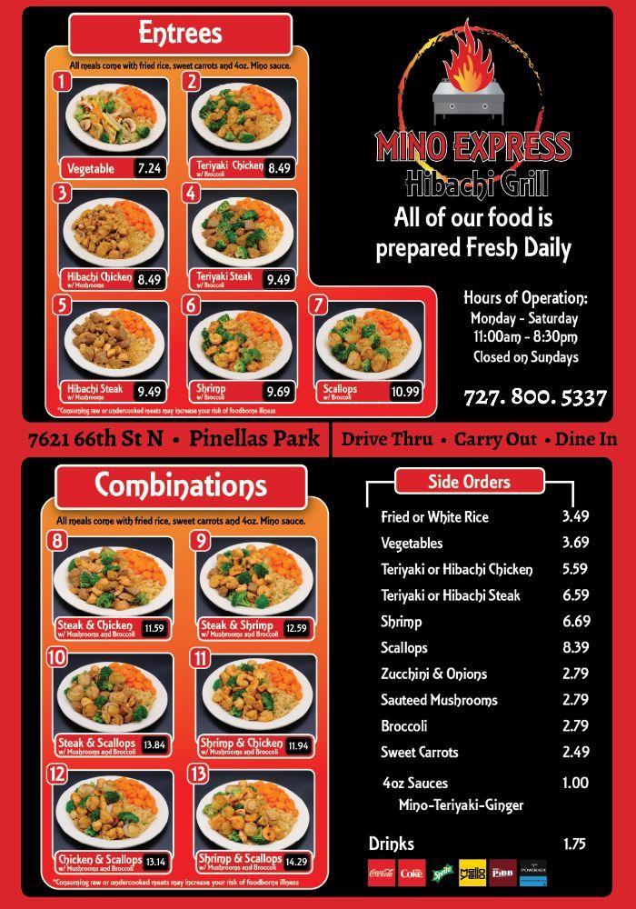 Menu at Mino Express Hibachi Grill restaurant, Pinellas Park