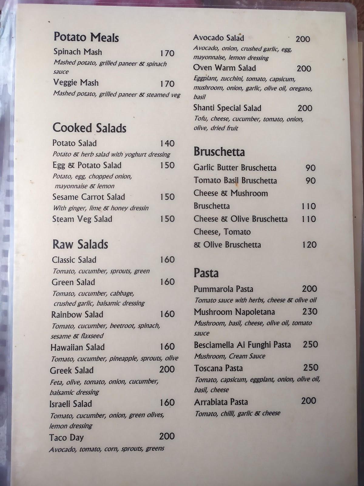 Menu at Om Shanti Shanti Cafe, Rishikesh
