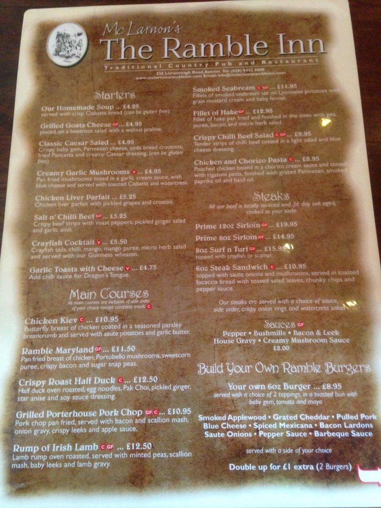 Menu at McLarnons Ramble Inn pub & bar, Antrim