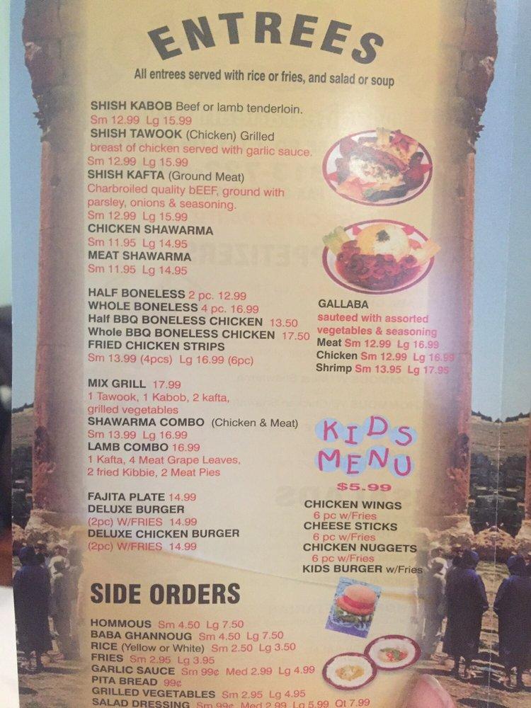 Menu at Taylor Kabob restaurant, Taylor