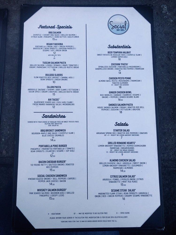 Menu at The Social Bar & Grill, Tacoma
